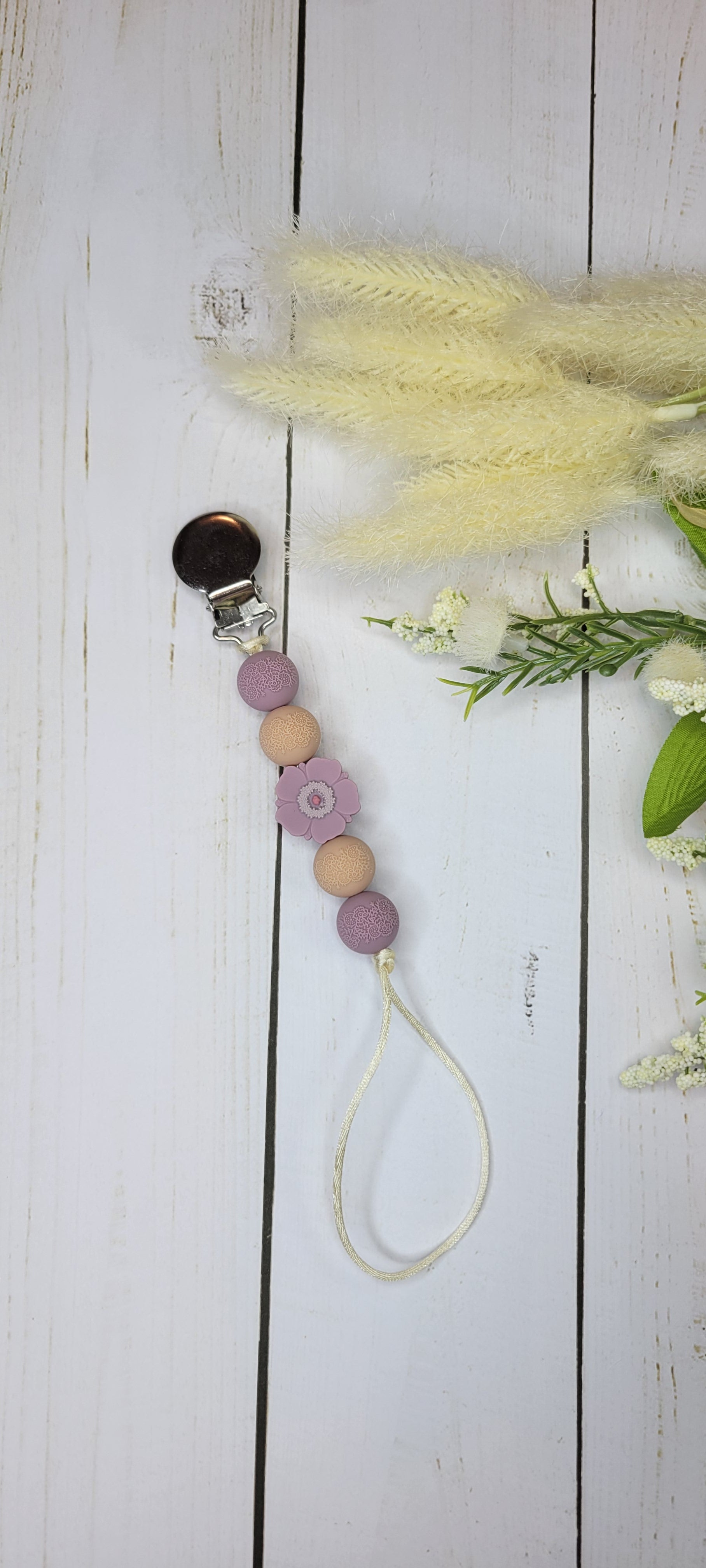 Dusty Lavender Floral Pacifier Clip, Silicone – Sassy Silicone
